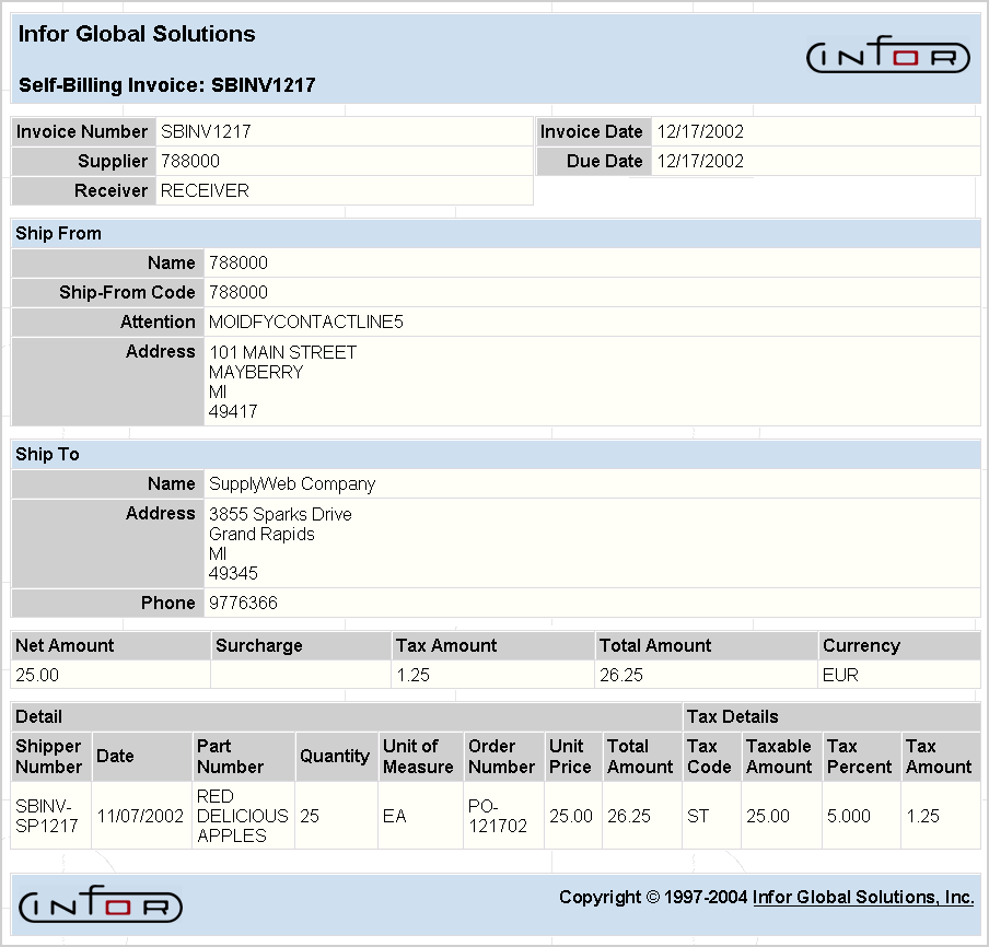 Self Billing Invoice
